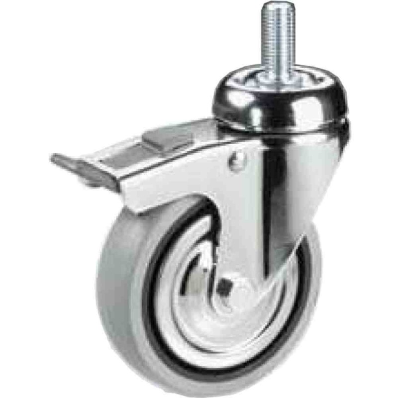 Ruota mobilia girevole con freno gomma grigia antitraccia d.100mm perno ...